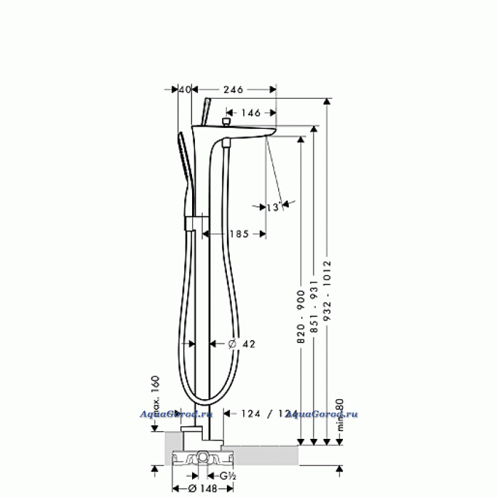 Смеситель Hansgrohe Pura Vida для ванны напольный белый и хром 15473400 ...